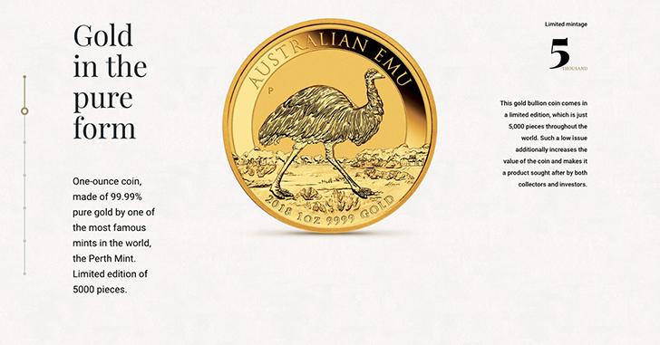 Unique gold bullion coin - Australian Emu Metal Market Europe | 1GUU